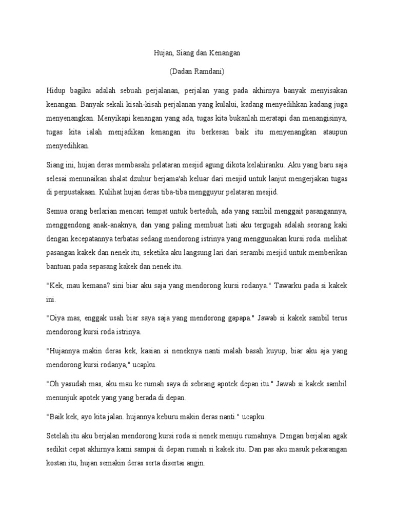 Cerpen Hujan Dan Kenangan (Dadan Ramdani) | PDF