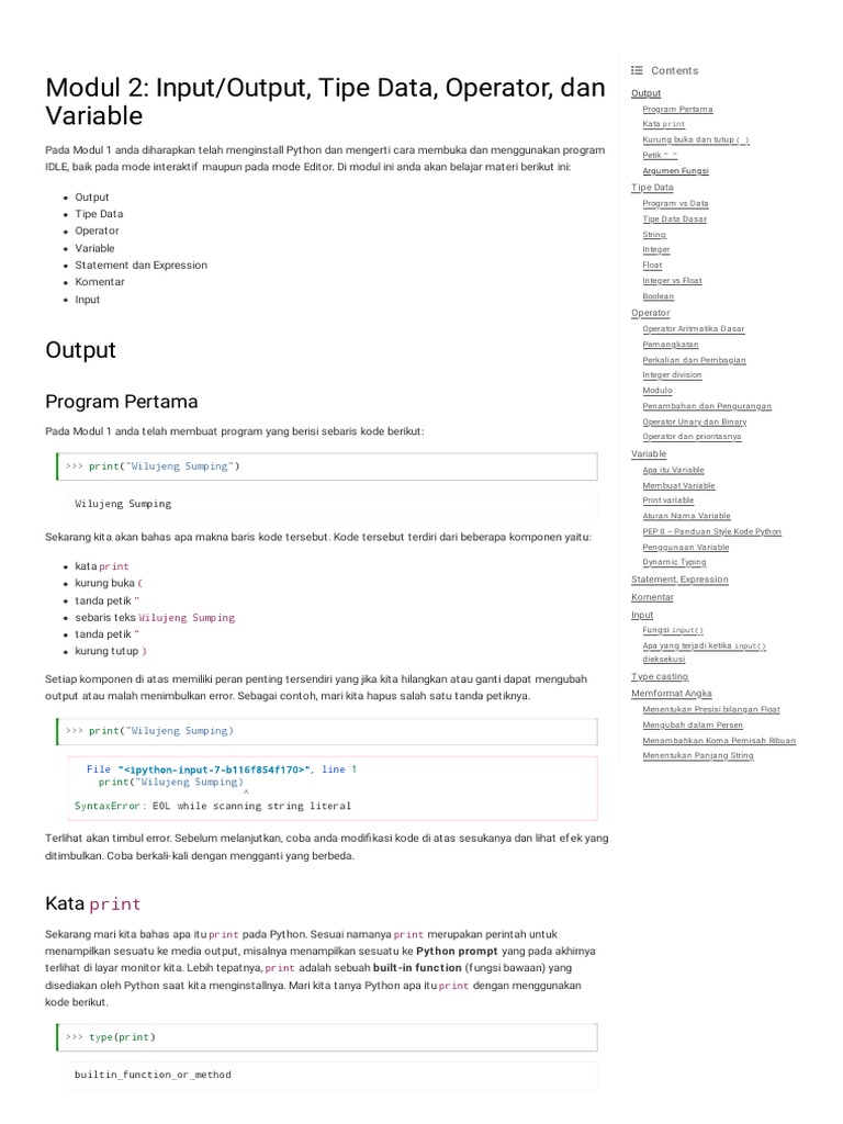 Modul 2 - Input - Output, Tipe Data, Operator, Dan Variable - Pengenalan Pemrograman - School of ...