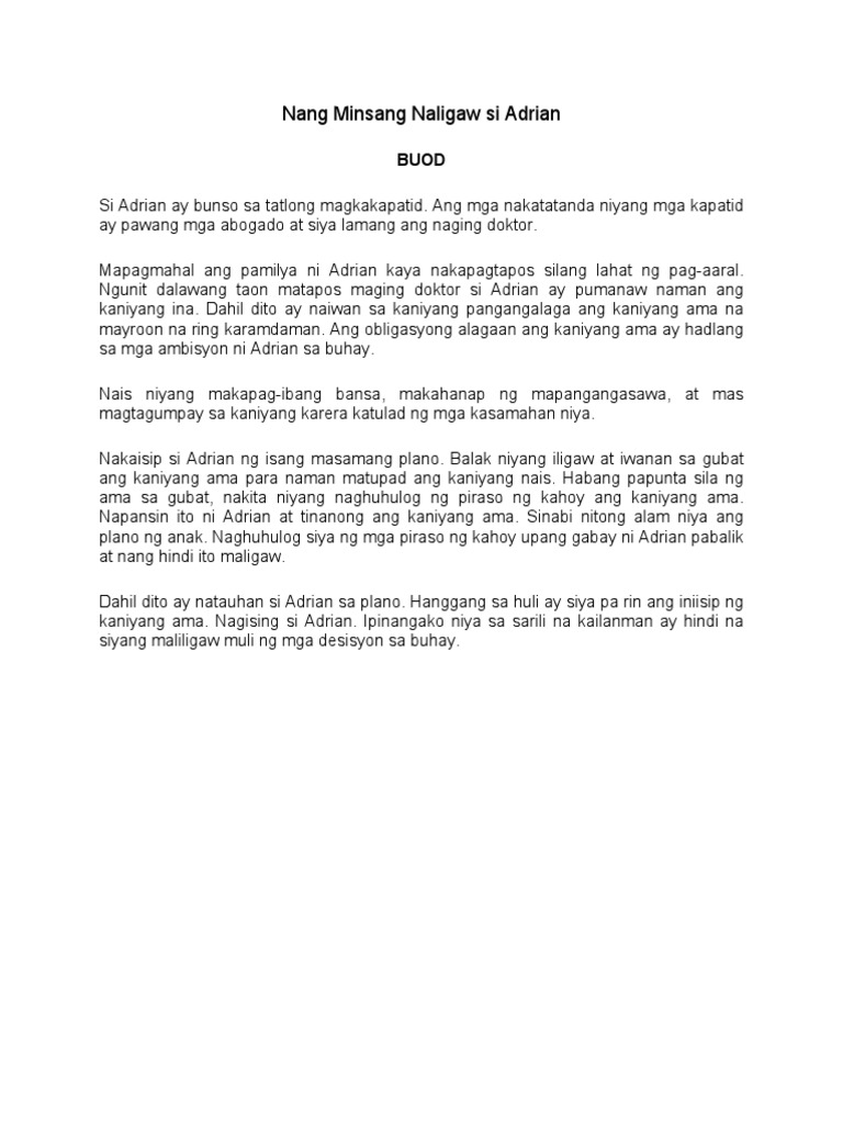BUOD NG Nang Minsang Naligaw Si Adrian | PDF