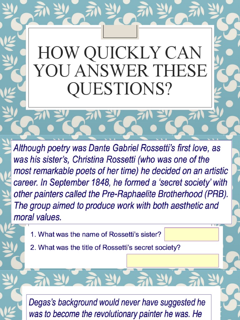How Quickly Can You Answer These Questions? | PDF | Speed Reading ...