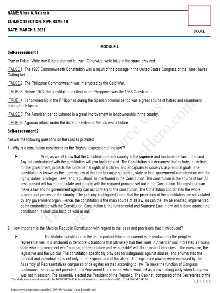 Riph Module 4 | PDF | Constitution | American Government