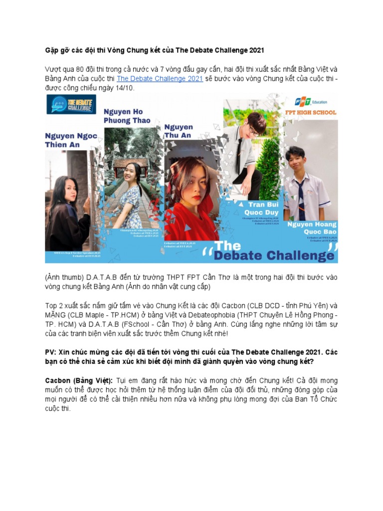 Gặp gỡ Top 2 The Debate Challenge | PDF