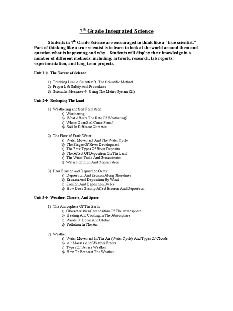 7th Grade Integrated Science Back2School Info | PDF | Weather | Erosion