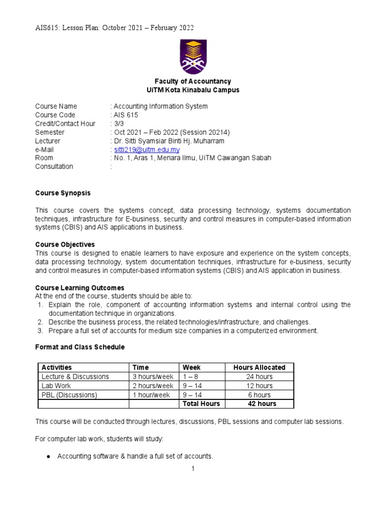 Ais615 Lesson Plan Okt 2021 - Mar 2022 | PDF | Information Security ...