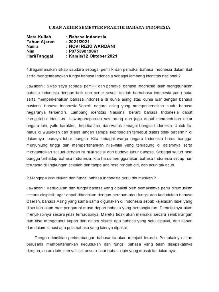Praktek Bahasa Indonesia Novi Rizki Wardani 3B | PDF | Seni & Disiplin Bahasa