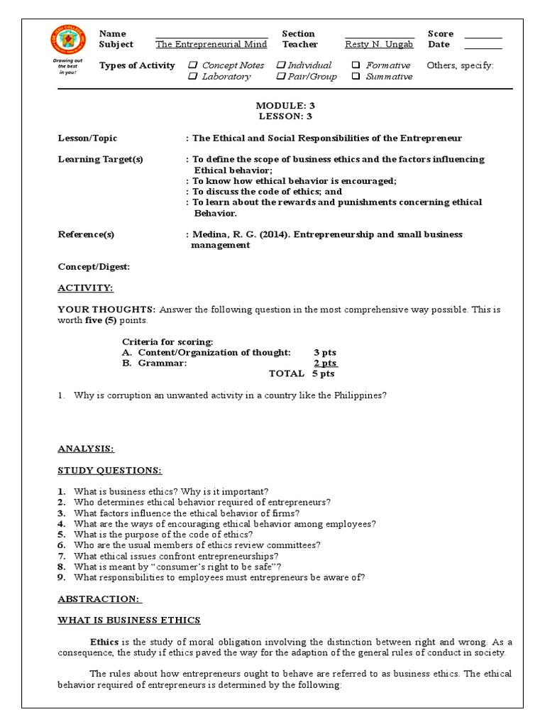 Module 3 For Gen Ed 12 Entrep Mind WEEK 1 4AS FORMAT | PDF | Entrepreneurship | Employment