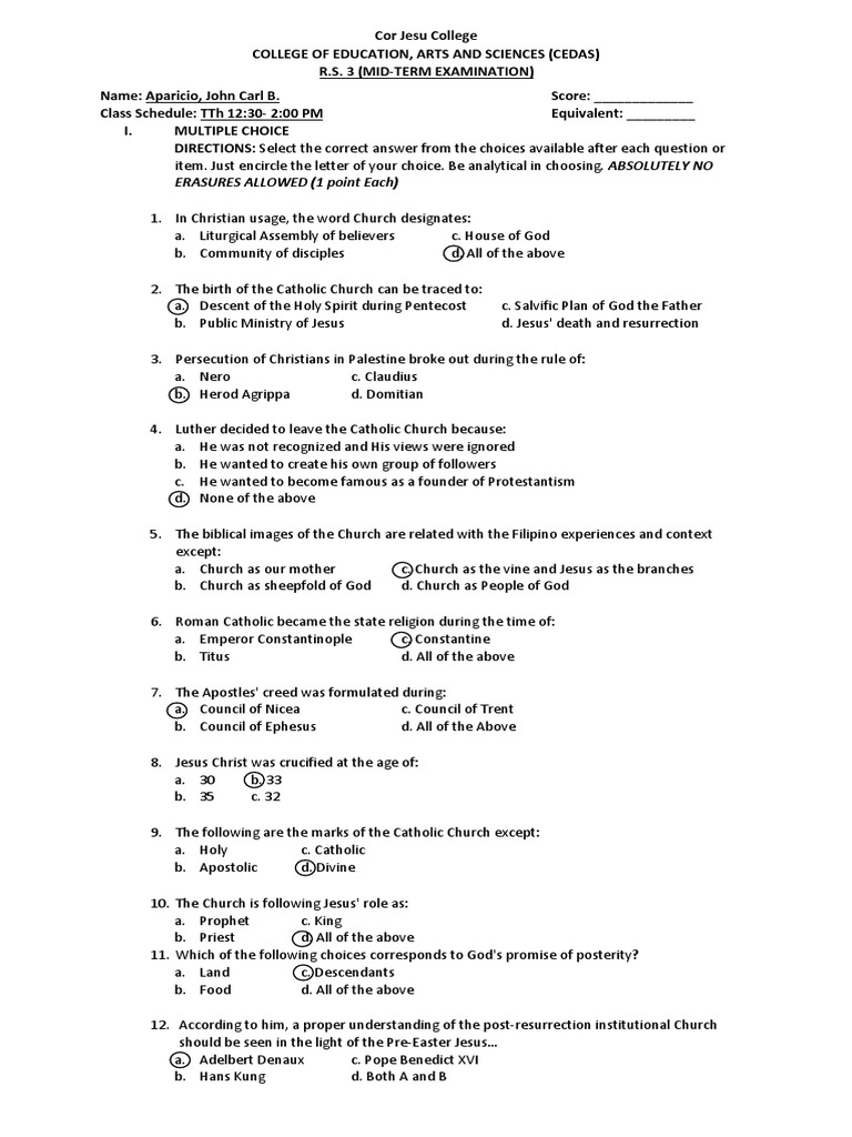 Aparicio, John Carl B. Midterm RS 2 | PDF | Catholic Church | Jesus