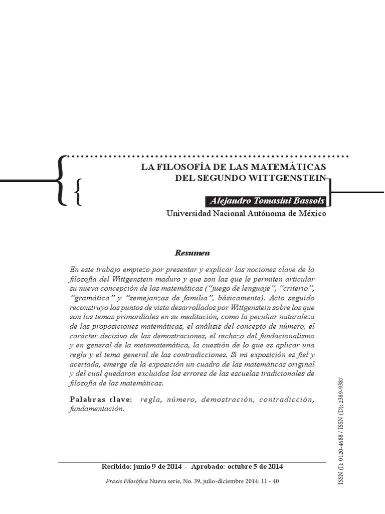 La Filosofía de Las Matemáticas Del Segundo Wittgenstein | PDF | Ludwig ...