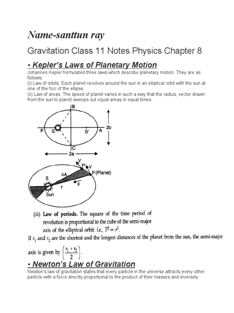 Gravitation Class 11 Notes Physics Chapter 8 | PDF | Orbit | Gravity