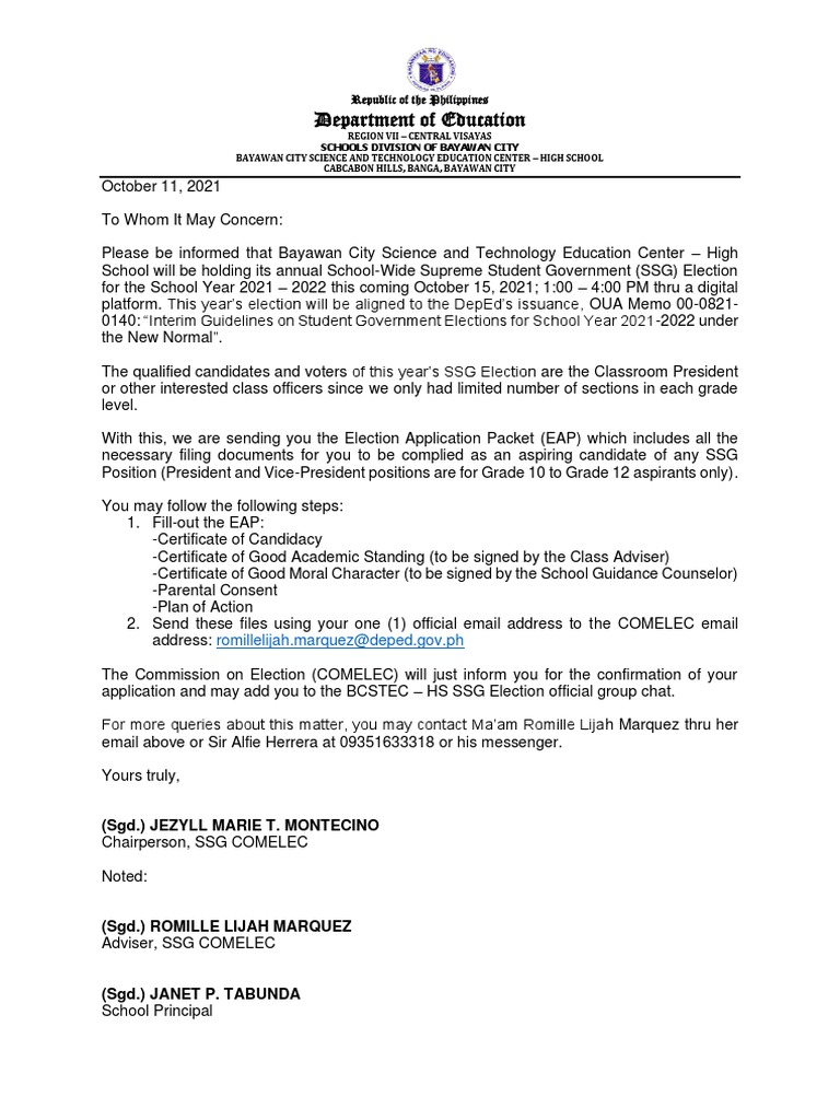 SSG Election Application Packet | PDF | Government