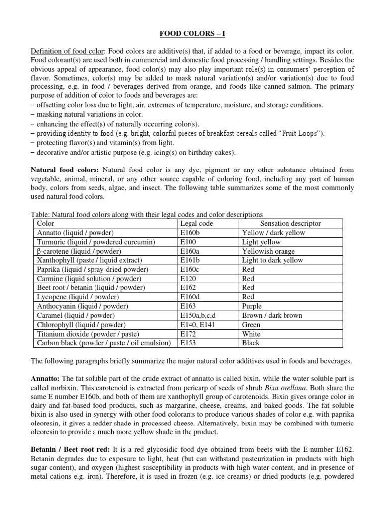 Color in Food | PDF | Carotenoid | Food And Drink