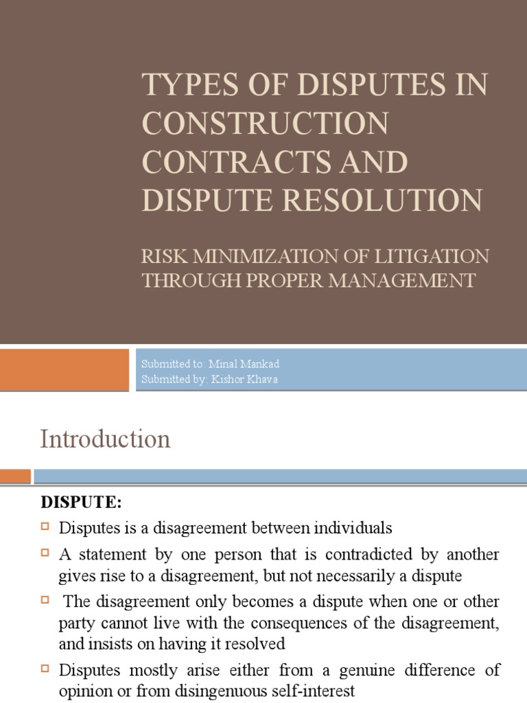 Types of Disputes in Construction Contracts and Dispute Resolution ...