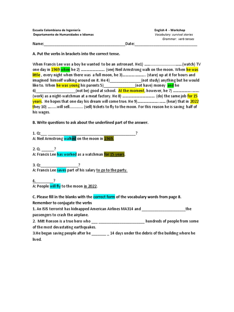 VERB TENSES Workshop | PDF