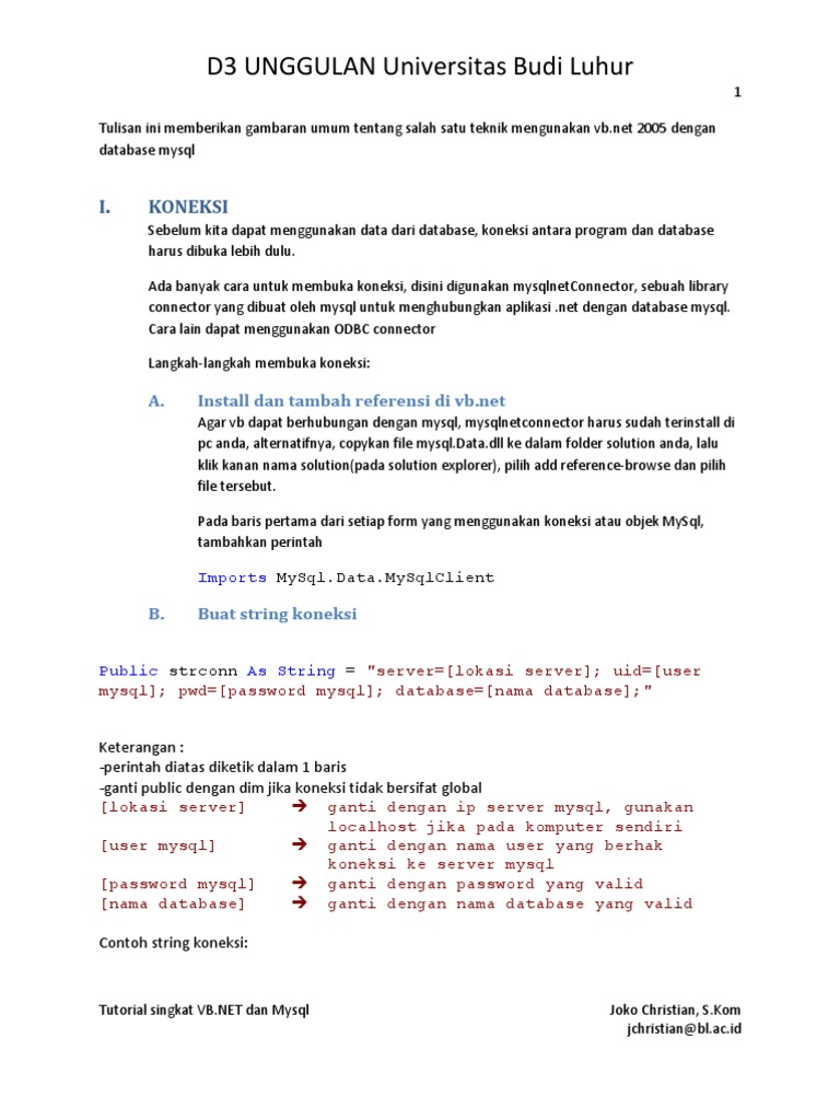 Tutorial VB.NET dan MySQL Singkat | PDF