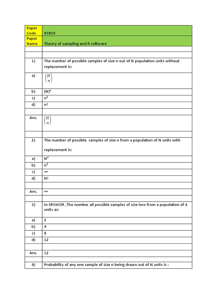 Sampling Theory and R Commands Guide | PDF | Sampling (Statistics ...
