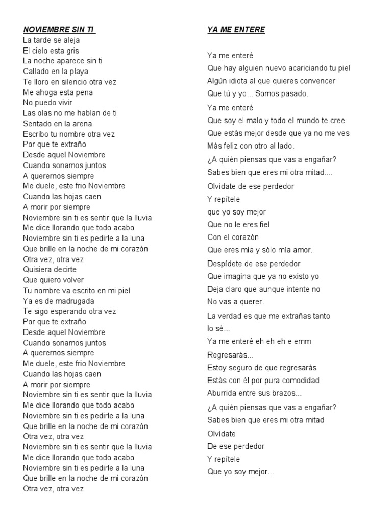 Noviembre Sin Ti | PDF