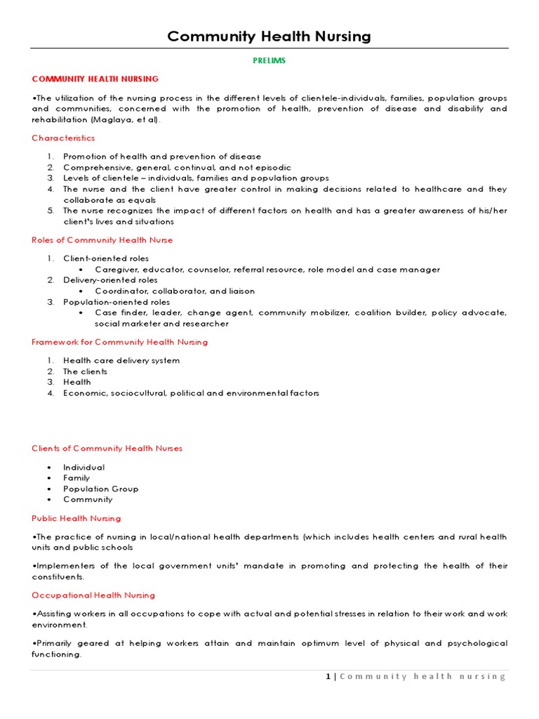 An Overview of Community Health Nursing: Roles, Clients, Frameworks and ...