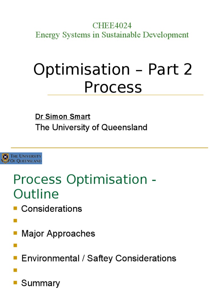 Optimisation - Part 2 Process: CHEE4024 Energy Systems in Sustainable ...