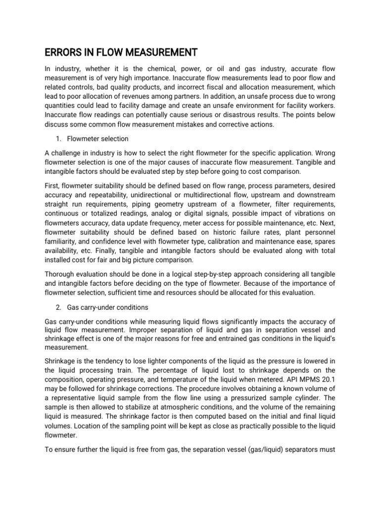 Industrial Flow Measurement Errors | PDF