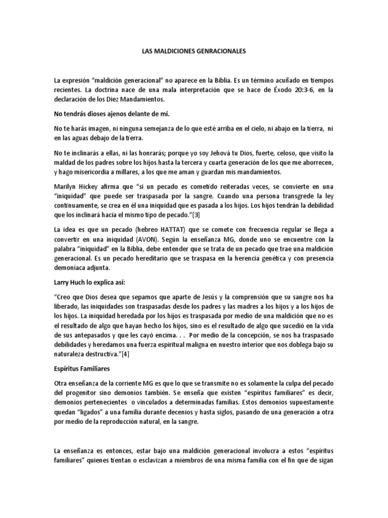 Refutación De Maldiciones Generacionales Pdf Pecado Demonios