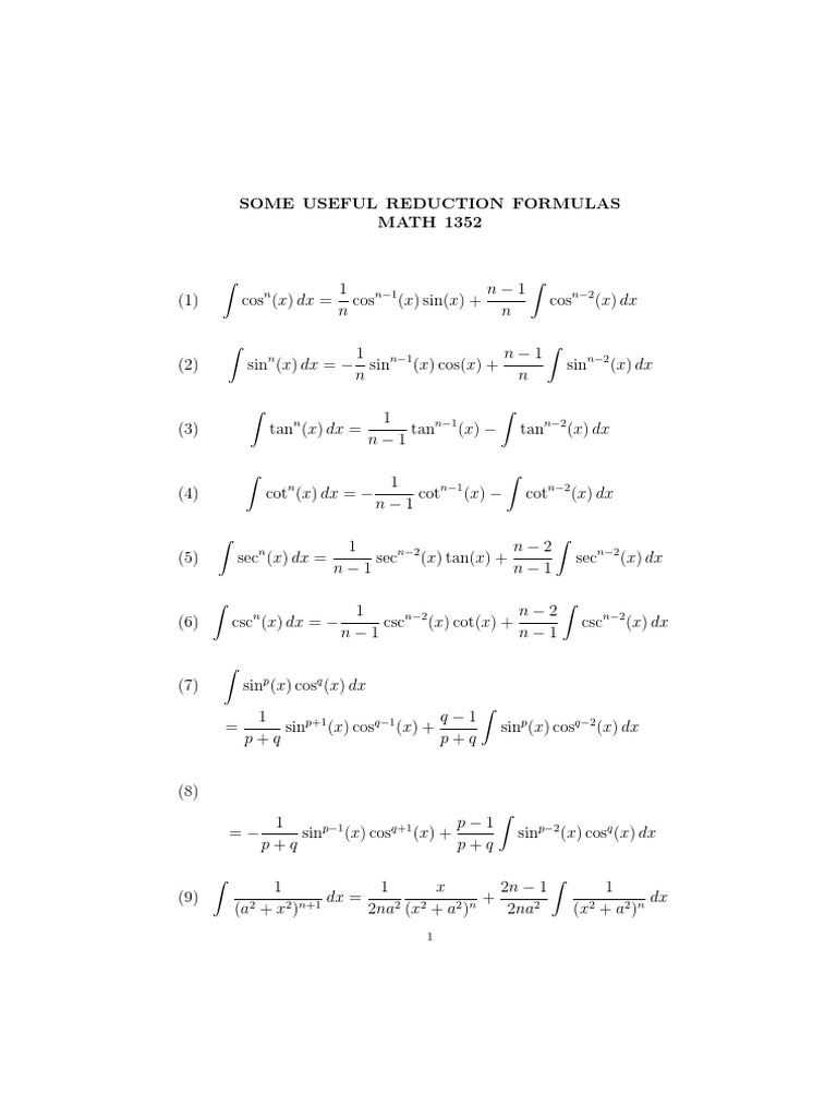 Reduction Formulas Download Free Pdf Trigonometric Functions