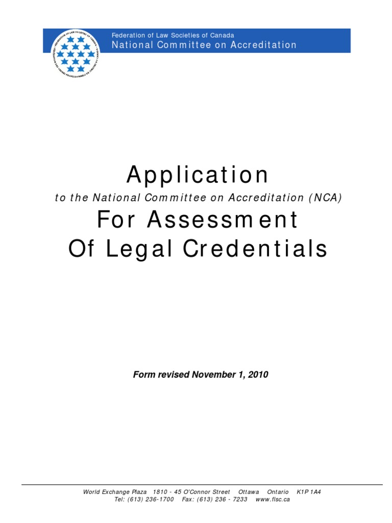 Application For Assessment of Legal Credentials: To The National ...