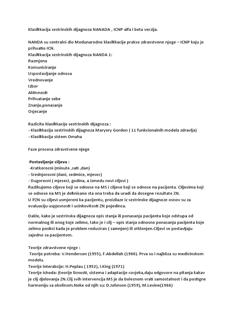 Klasifikacija Sestrinskih Dijagnoza NANADA | PDF
