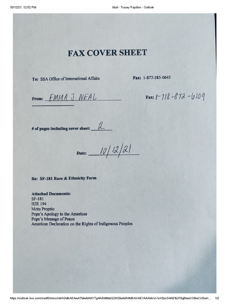 SSA Fax Cover Sheet Template | PDF