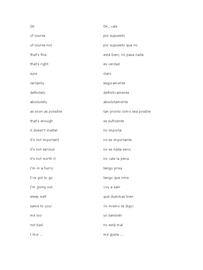 Frases Mas Comunes en Ingles | PDF