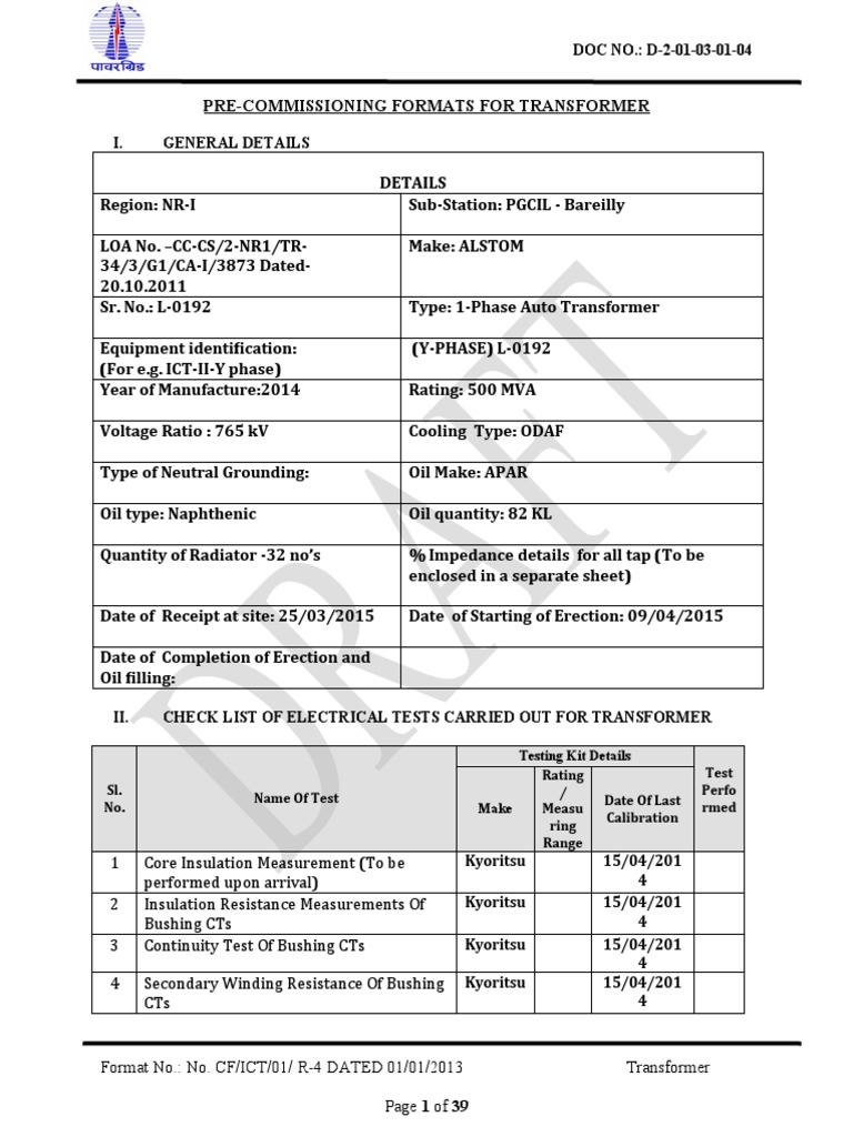 NO.: D-2-01-03-01-04: Testing Kit Details Test Perfo Rmed Make Rating ...