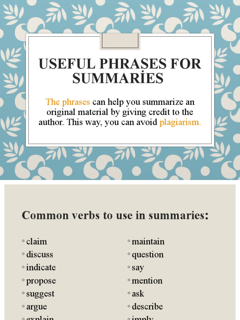 Common Verbs in Summary Writing | PDF
