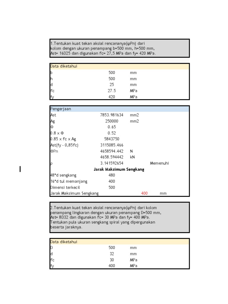 Perhitungan Beban Aksial Kolom Beton | PDF | Sains & Matematika