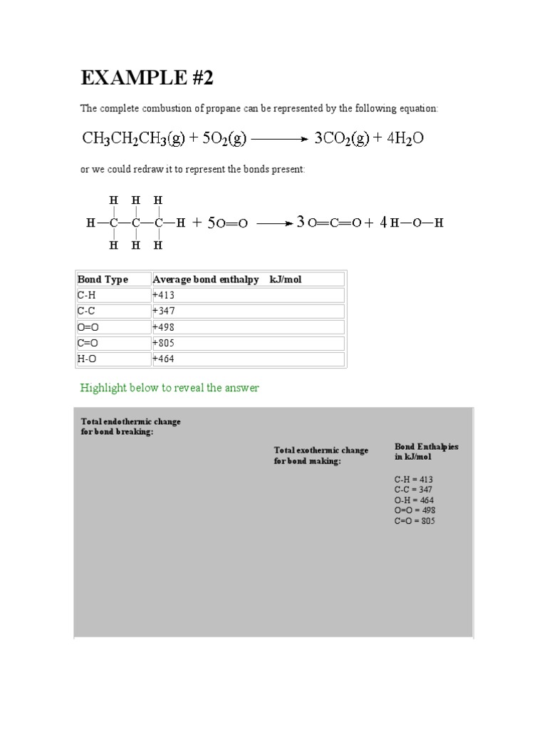 Example #2: The Complete Combustion of Propane Can Be Represented by ...