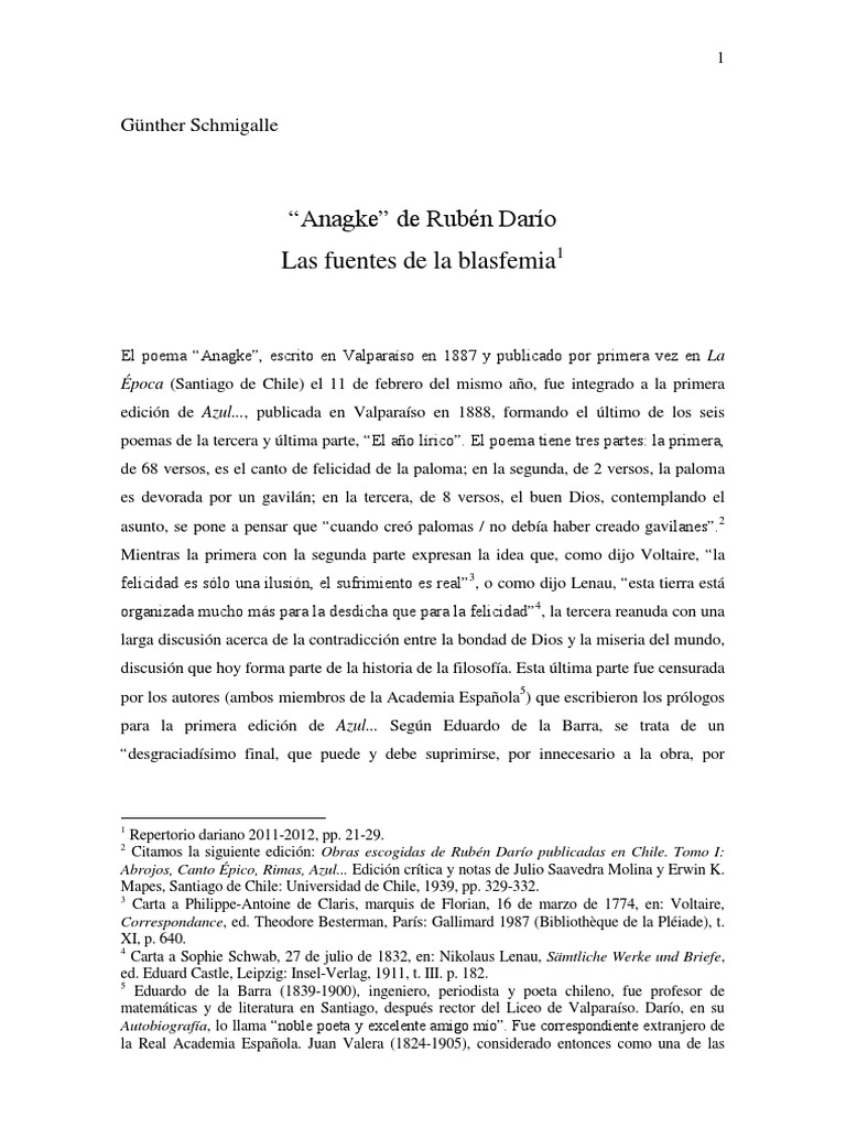 Anagke de Ruben Dario Las Fuentes de La | PDF | Blasfemia | Arthur ...