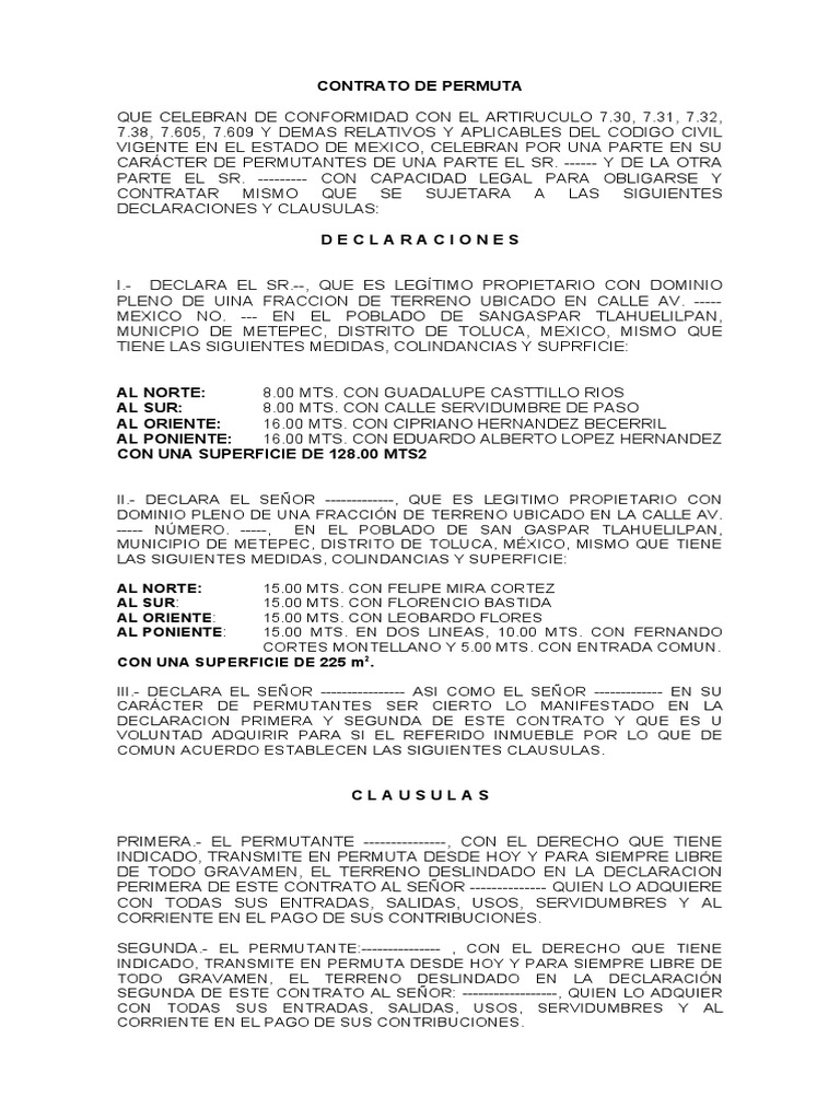 Contrato de Permuta | PDF | Ley común | Derecho civil (sistema legal)