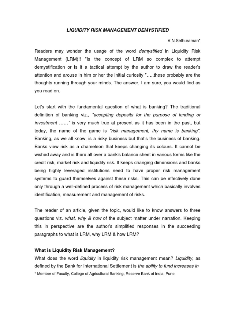 Liquidity Risk Management Demystified | PDF | Market Liquidity ...