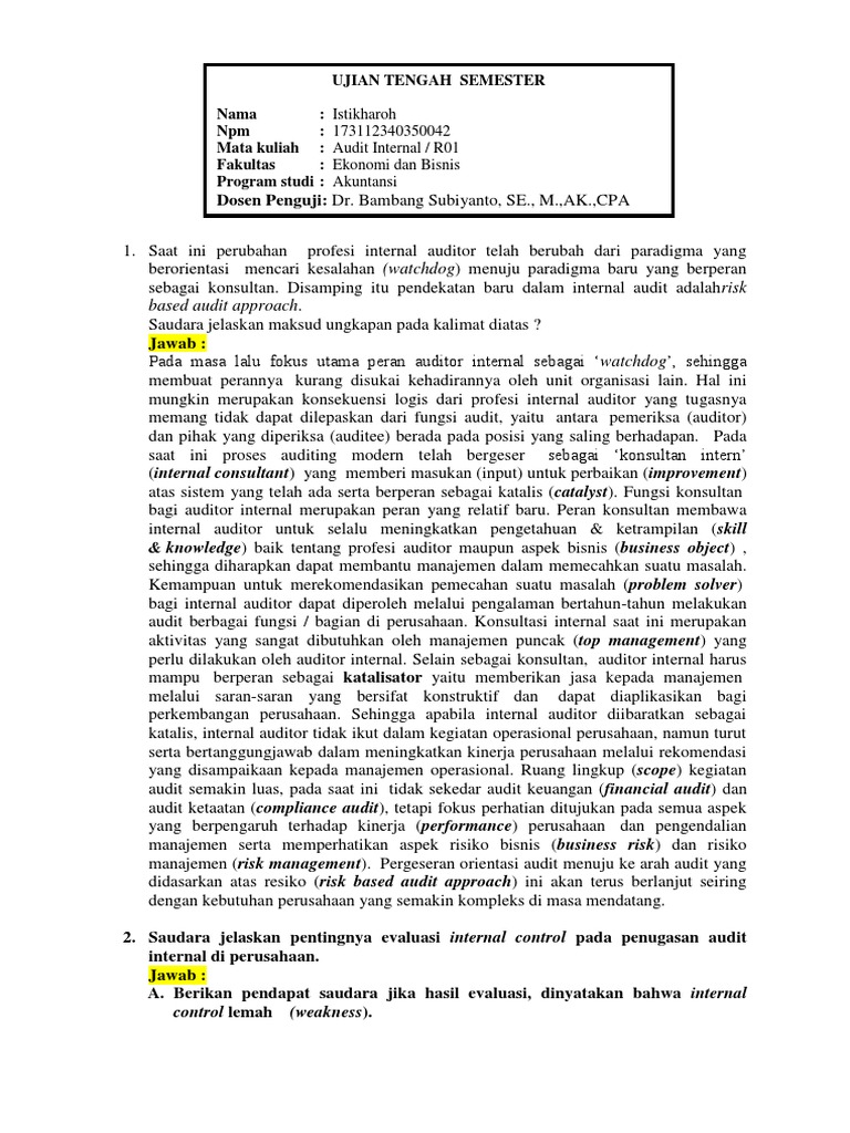 UTS Audit Internal (R01) - Istikharoh (17-042) | PDF