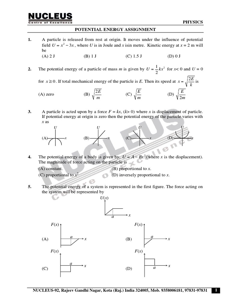 Potential Energy Assignment Pc Pdf Potential Energy Force