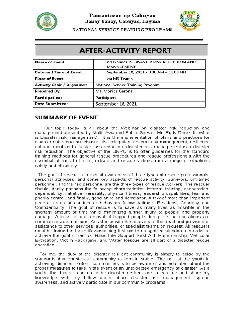 After-Activity-Report - DRRM | PDF | Risk Management | Disaster Risk ...
