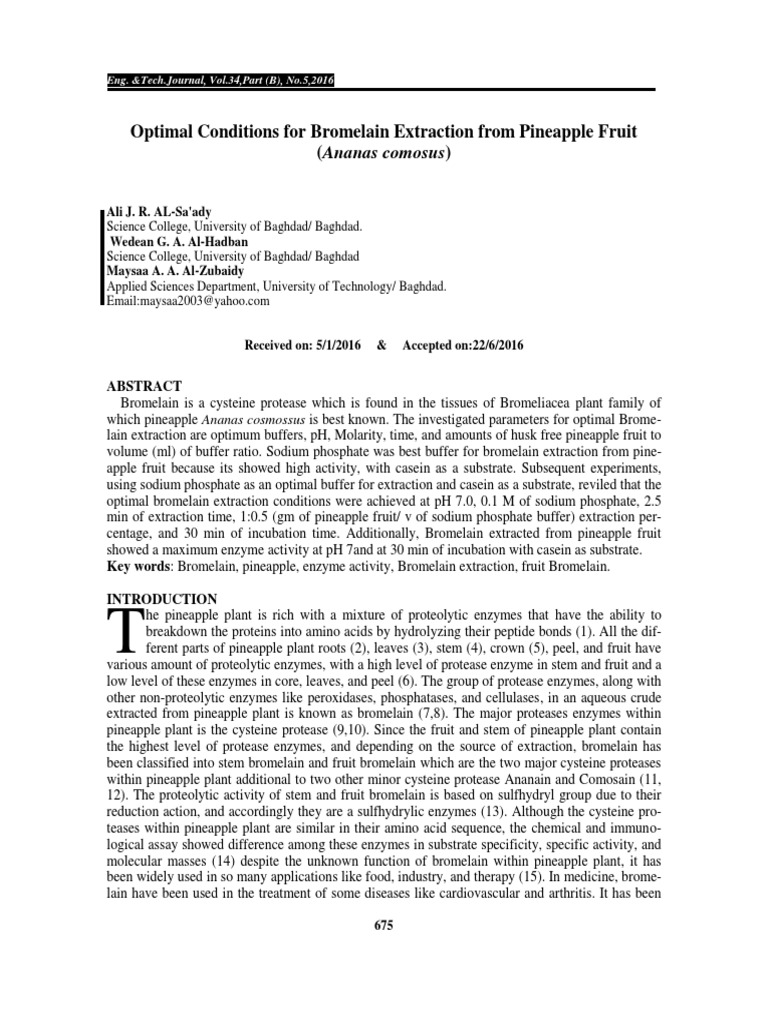 Optimal Bromelain Extraction from Pineapple | PDF | Pineapple | Buffer ...