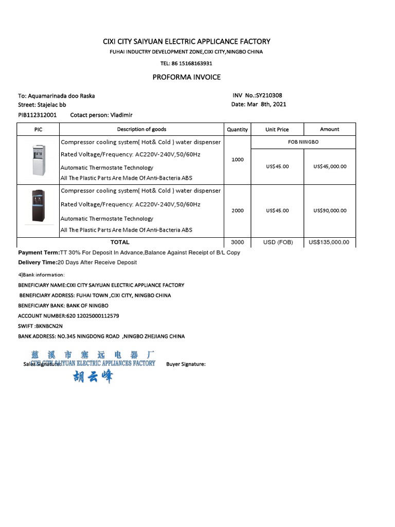 Compress Cooling Water Dispenser Invoice | PDF