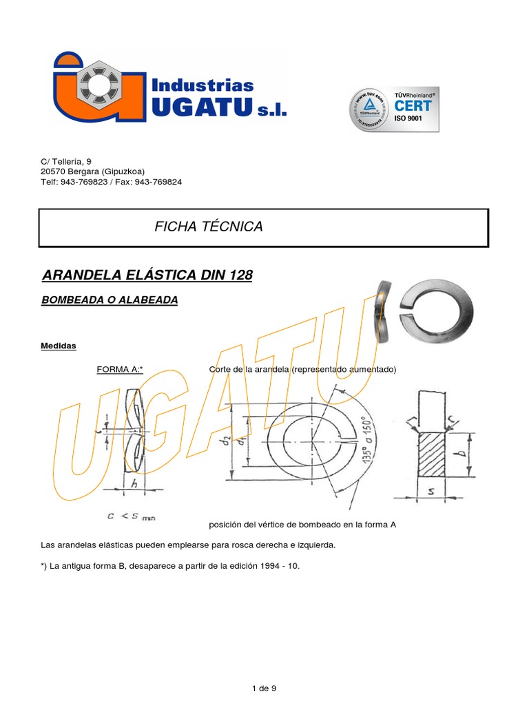 ARANDELA DIN 128 Elastica | PDF | Tornillo | Arandela (Hardware)