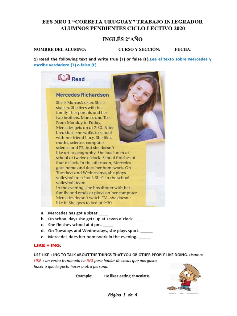 INGLES TP Integrador 2do Año | PDF | Verbo