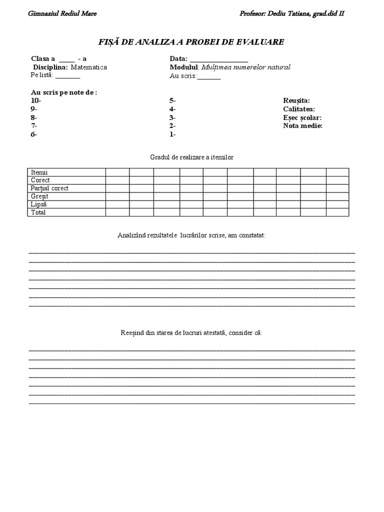 Fisa de Analiza | PDF