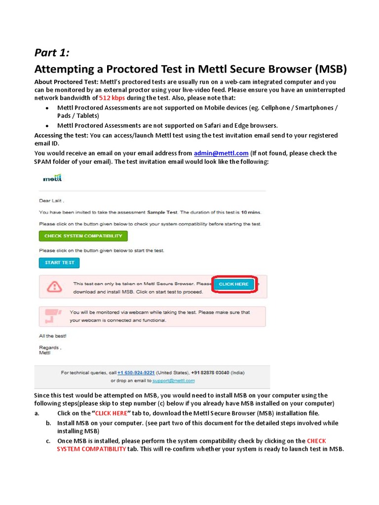Instructions For Admission Test Using Mettl Secure Browser - 2021 | PDF ...