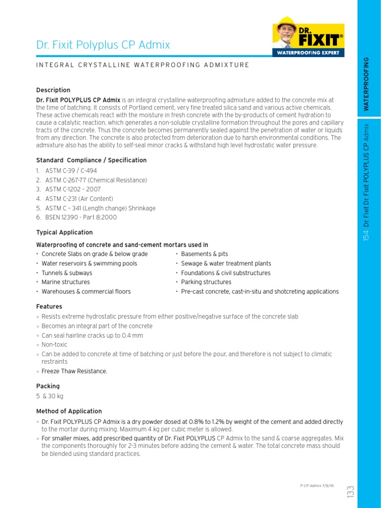 Dr. Fixit Polyplus CP Admix: Integral Crystalline Waterproofing ...