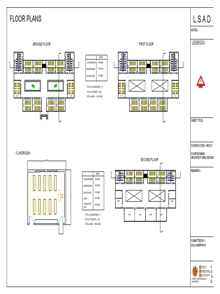 Floor Plans for a Two Story School Building with Classrooms, Washrooms ...
