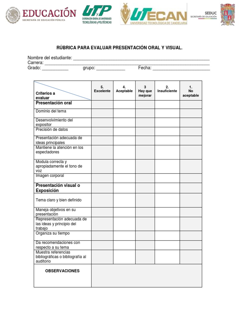 Rúbrica para Evaluar Presentación Oral y Visual | PDF