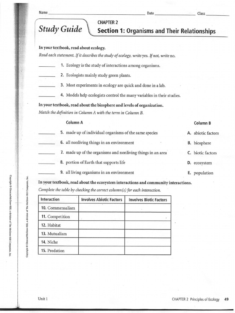 Ecology Worksheets | PDF