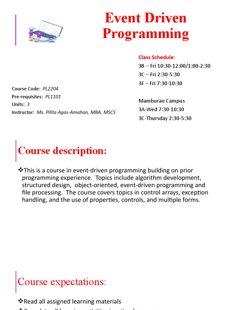 Event Driven Programming: Class Schedule | PDF | Computer Programming ...